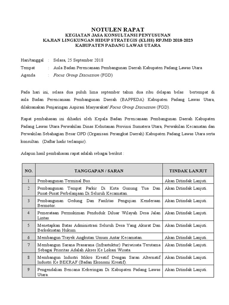 Berita Acara FGD KLHS | PDF