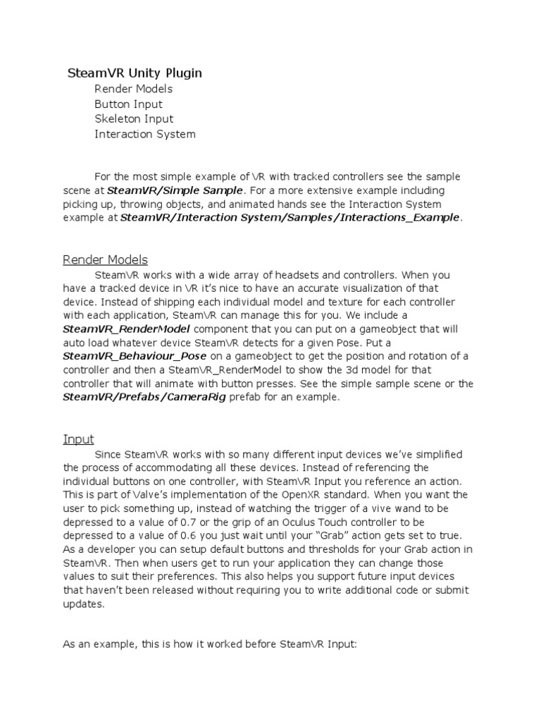 SteamVR Unity Plugin | PDF | Virtual Reality | Htc Vive