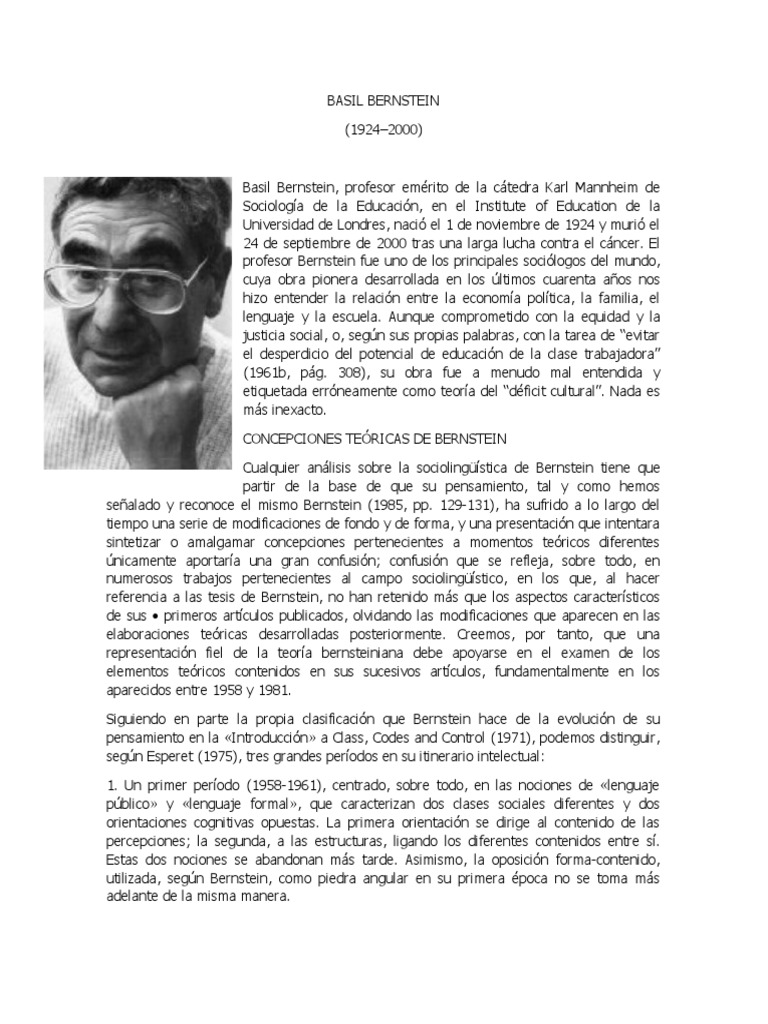 Basil Bernstein Teoria | PDF | Sociolingüística | Lingüística