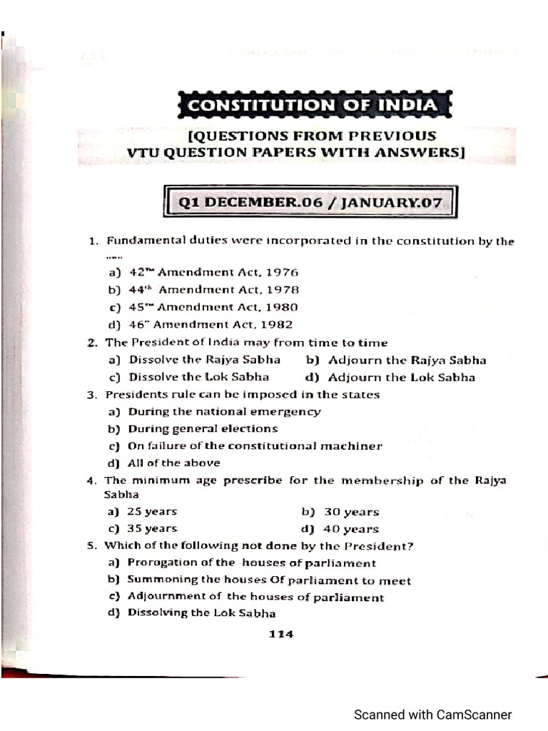 Constitution of India VTU QUESTIONS | PDF