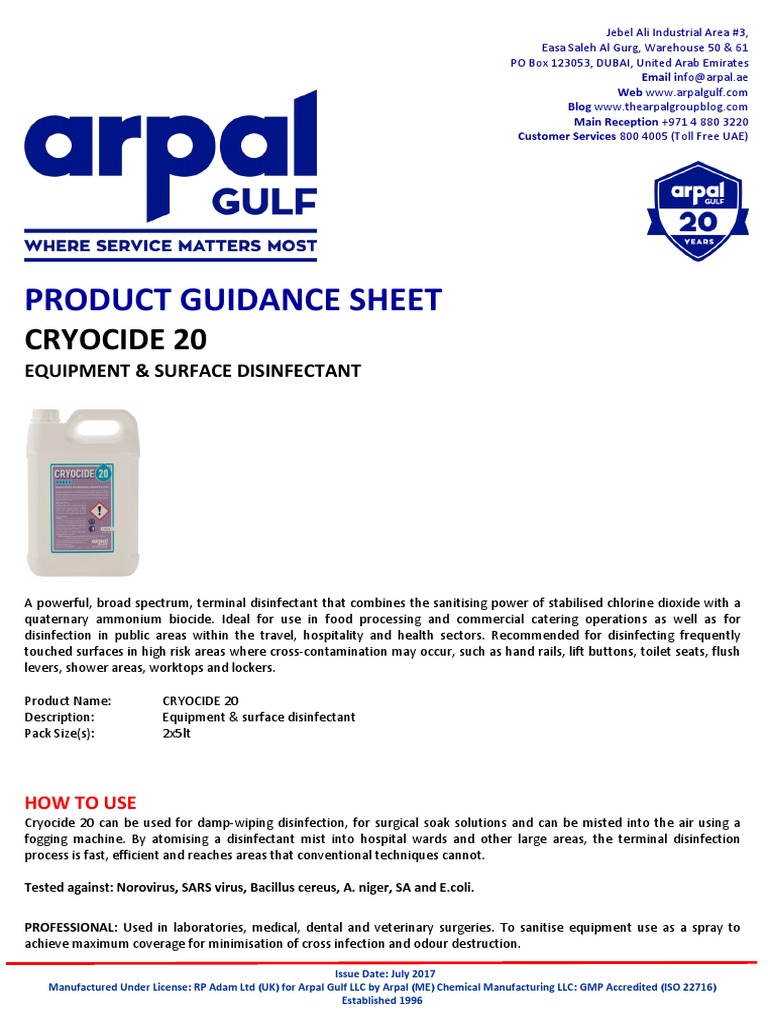 Cryocide - TDS | PDF | Disinfectant | Public Health