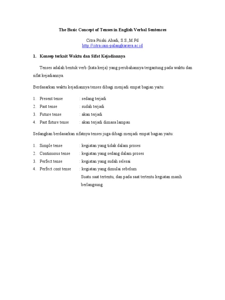 The Basic Concept of Tenses in English Verbal Sentences | PDF ...