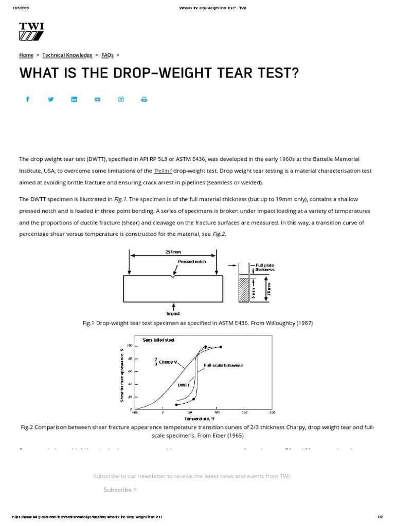 What Is The Drop-Weight Tear Test - TWI | PDF | Fracture | Solid Mechanics