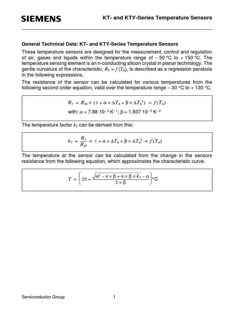 General Technical Data: KT-and KTY-Series Temperature Sensors | PDF ...