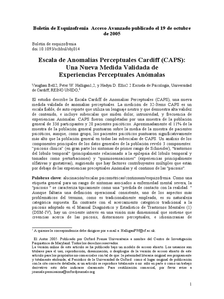 Escala de Percepciones Cardiff | PDF | Psicosis | Esquizofrenia