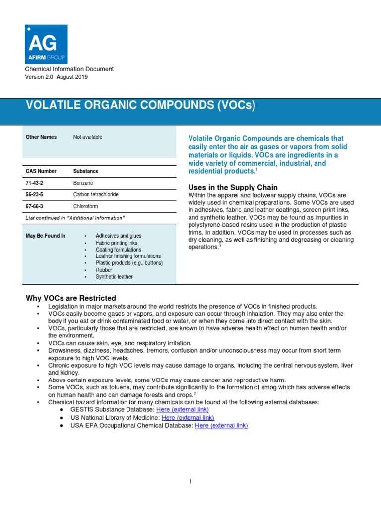 Volatile Organic Compounds (Vocs) : Uses in The Supply Chain | PDF ...
