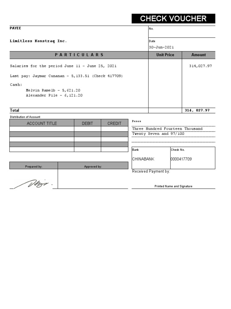 Check Voucher: Limitless Konstraq Inc | PDF | Payments | Debit Card