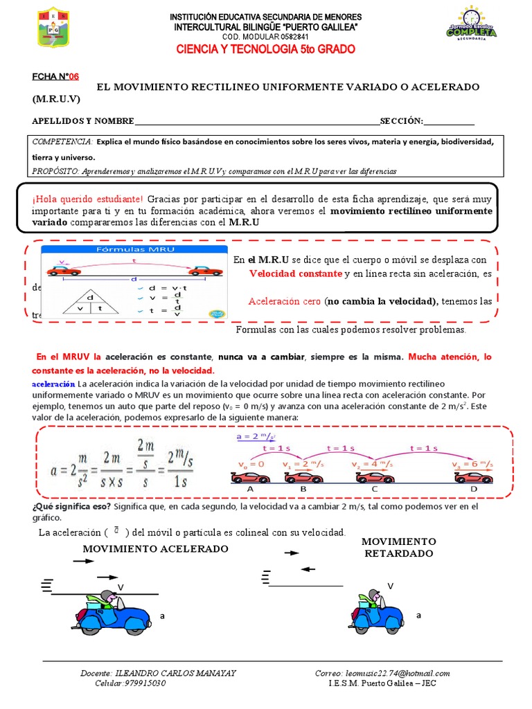 Ficha 06 CT 5to 2021 | PDF | Aceleración | Velocidad