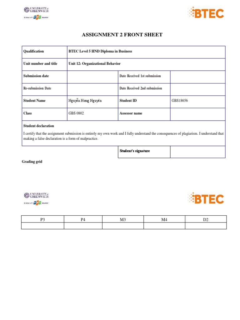 525.assignment 2 Frontsheet 2020 - 2021 | PDF | Leadership | Motivation