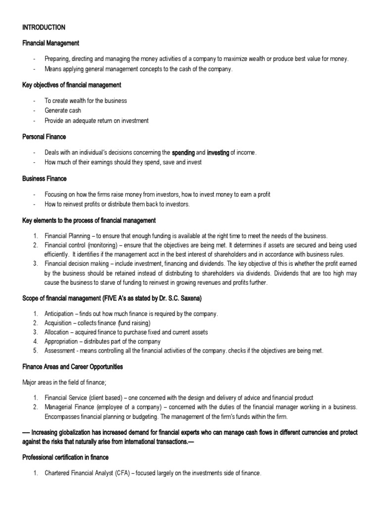 Financial Management Overview and Key Concepts | PDF | Stocks | Dividend