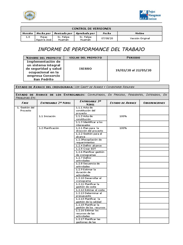 E27 Formato Informe Performance Trabajo | PDF | Gestión de proyectos ...