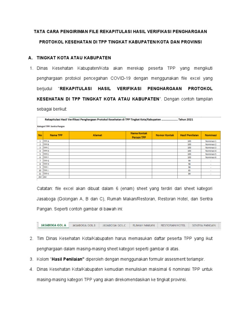 Tata Cara Pengisian File Rekapitulasi Hasil Verifikasi Penghargaan Protokol Kesehatan Di TPP | PDF