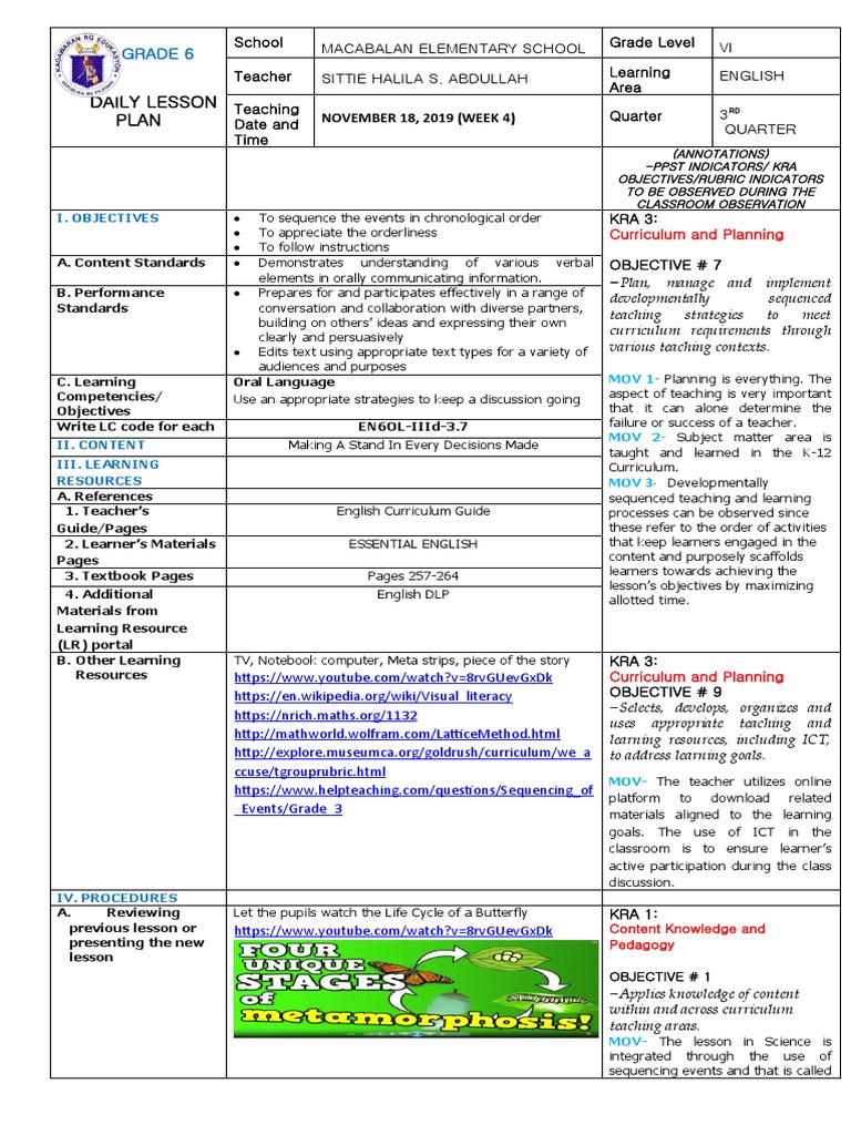 Daily Lesson Plan: Grade 6 | PDF | Curriculum | Teachers