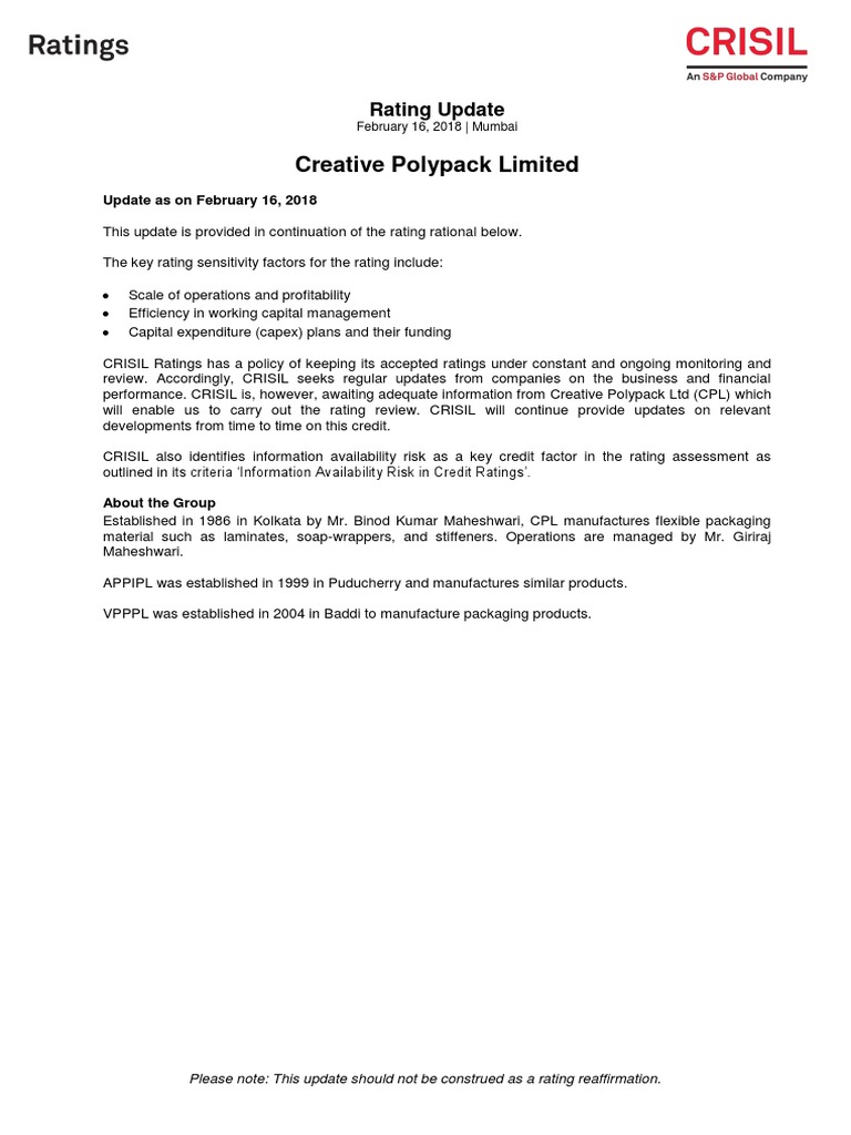 Creative Polypack Limited: Rating Update | PDF | Damages | Securities ...