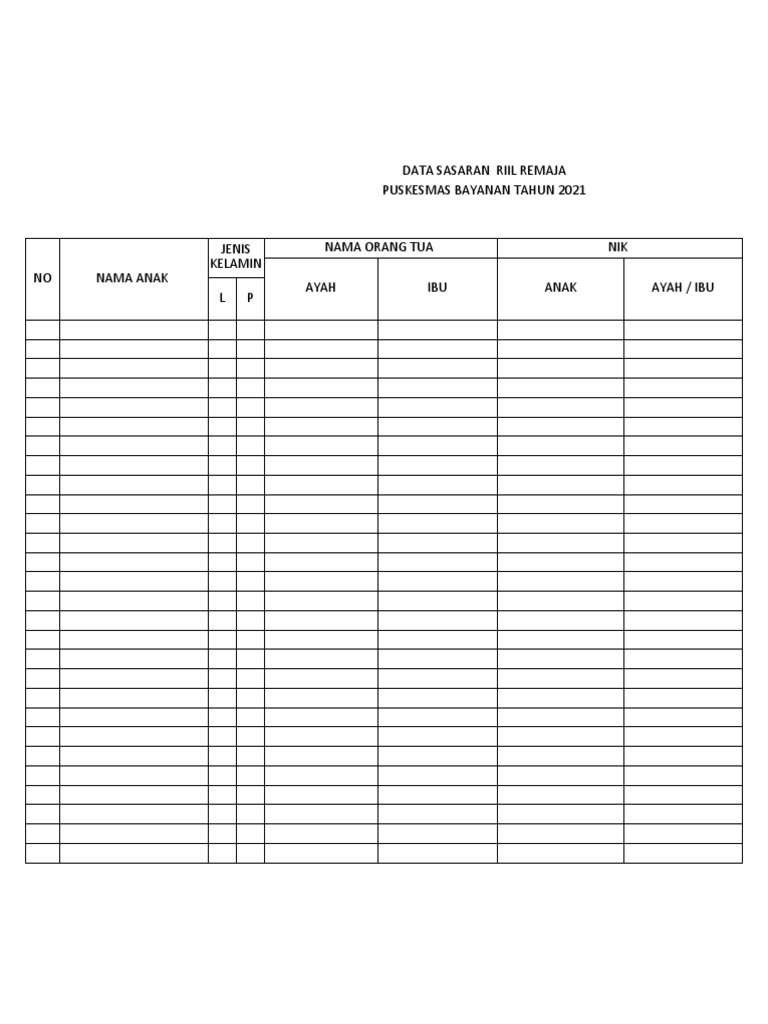 Form Data Sasaran Remaja | PDF