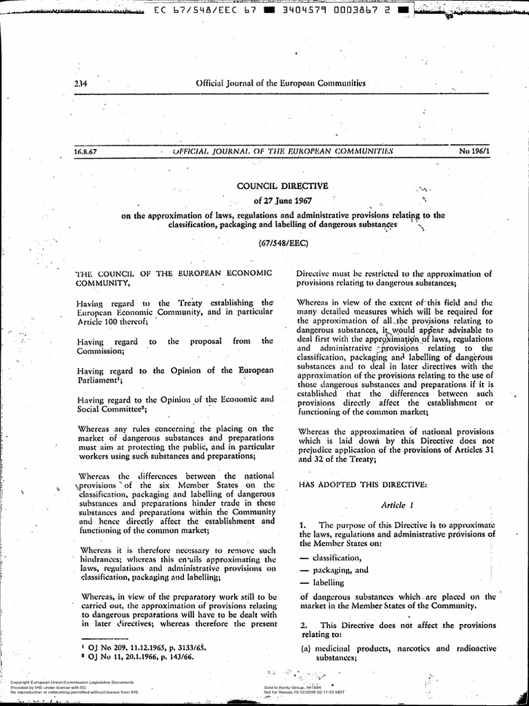 Eu 67 548 Eec | PDF | Directive (European Union) | Combustion