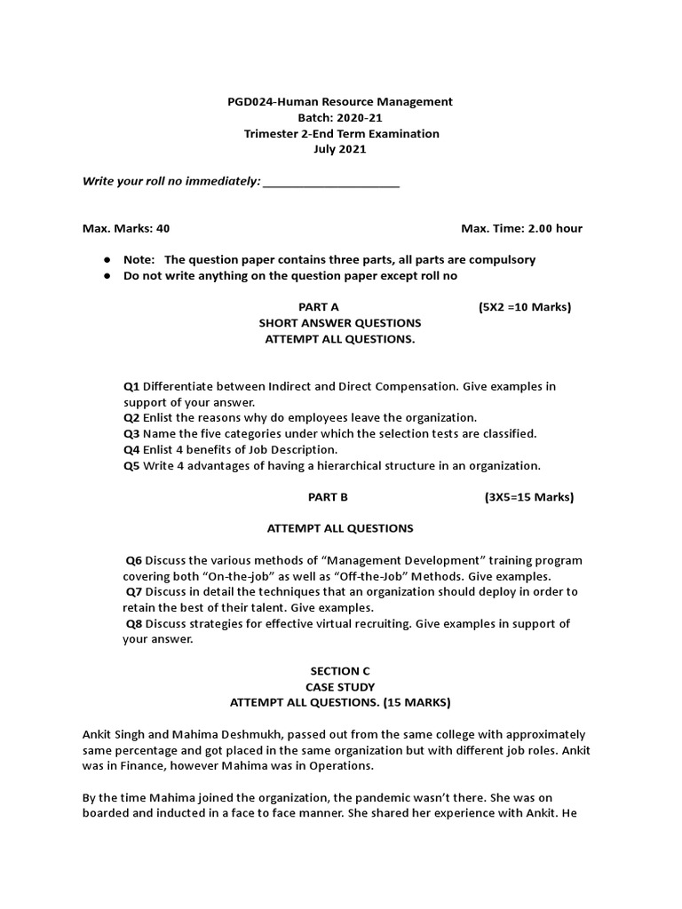 PGD024-Human Resource Management Set 1 | PDF | Business | Communication