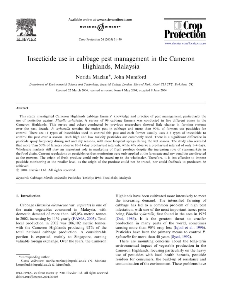Insecticide Use in Cabbage Pest Management in Cameron Highlands | PDF ...