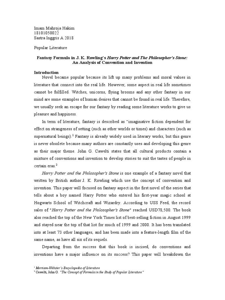 Fantasy Formula in J. K. Rowling's Harry Potter and The Philosopher's ...