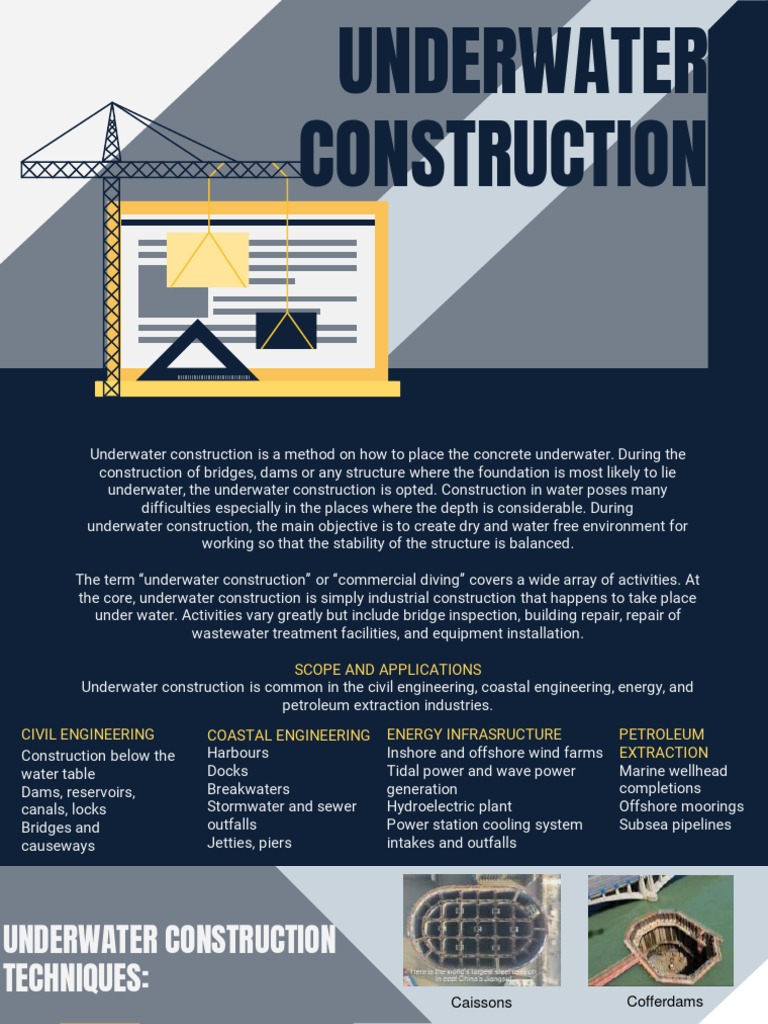 Underwater Construction Technique | PDF | Deep Foundation | Dam