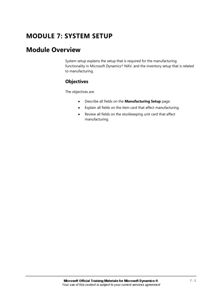 Module 7: System Setup Module Overview: Objectives | PDF | Inventory ...