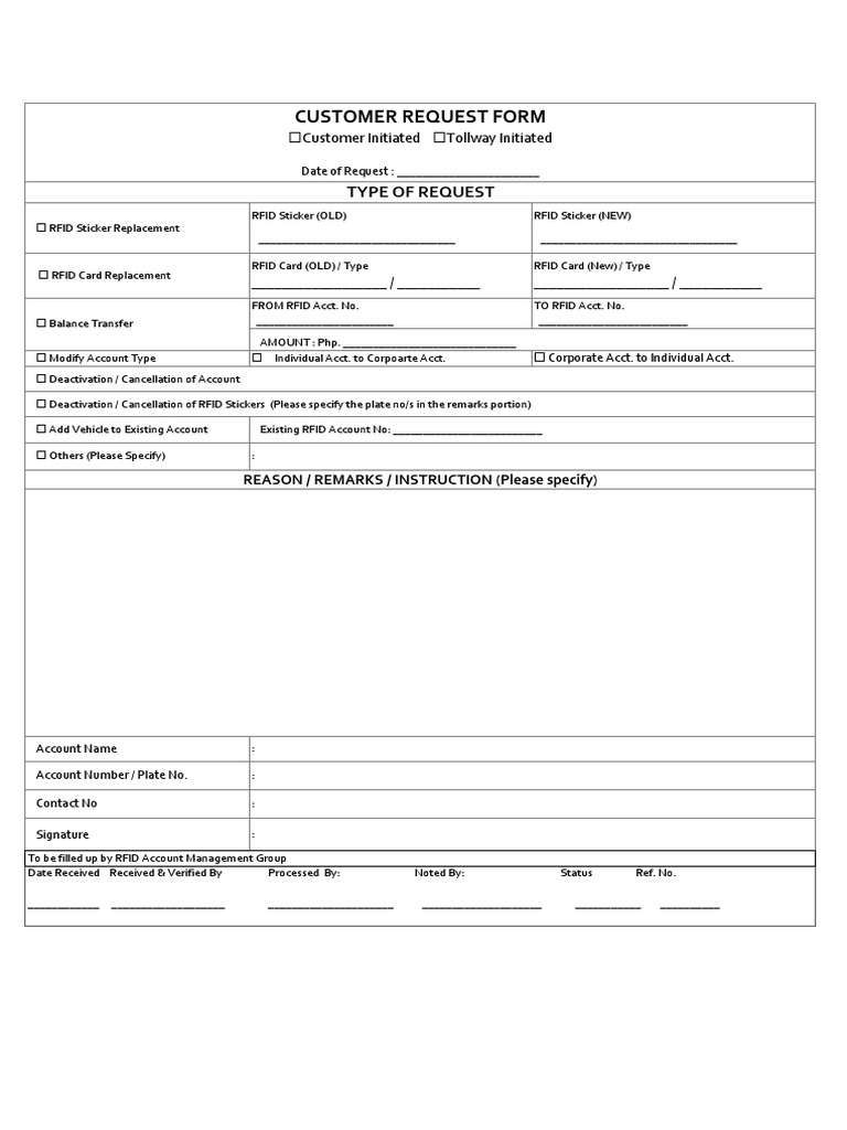 RFID Account Management Request Form | PDF | Finance & Money Management