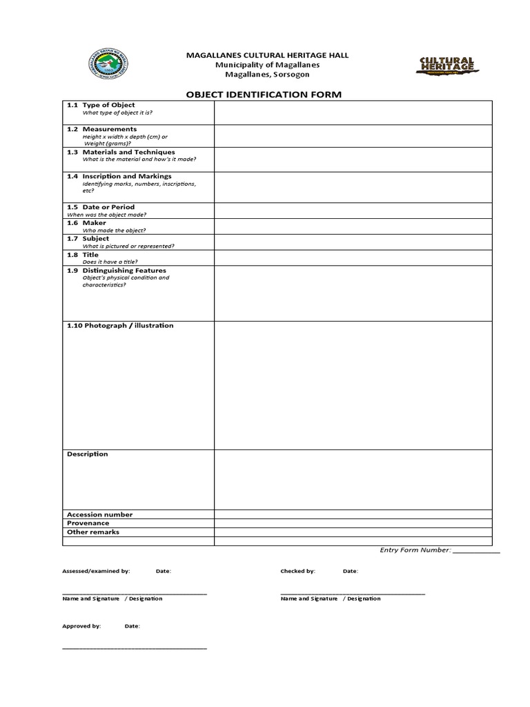 Object Identification Form: Magallanes Cultural Heritage Hall | PDF
