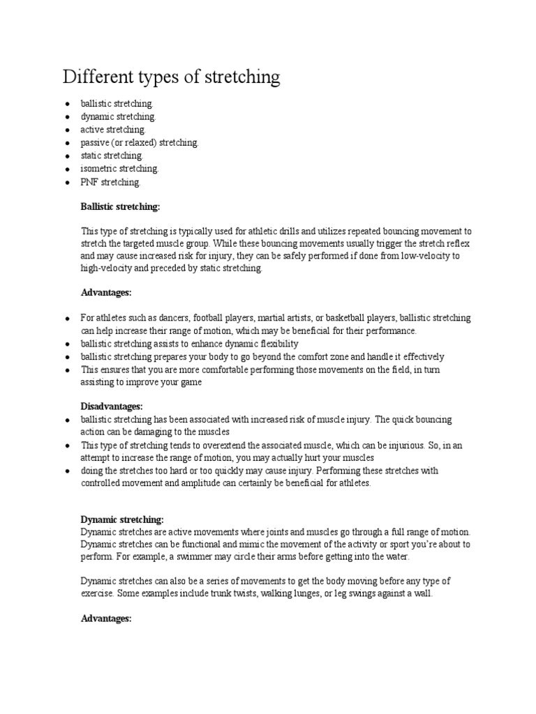 Types of Stretching Explained | PDF | Flexibility (Anatomy) | Weight ...