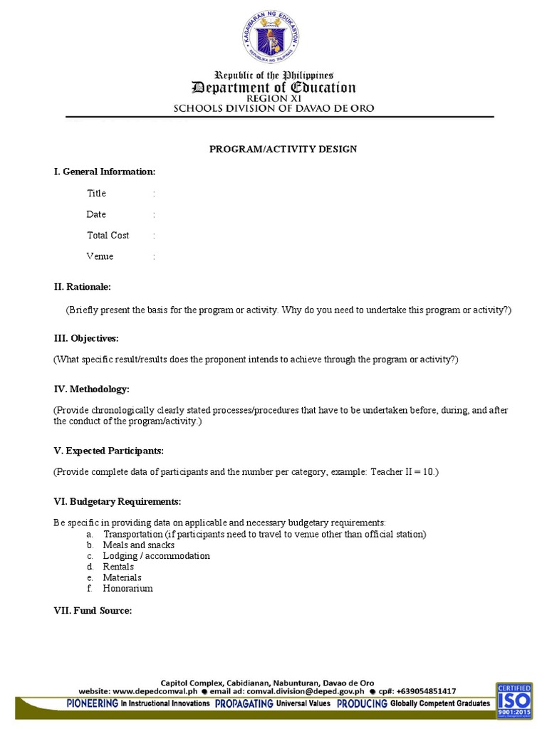 Activity Design Template School 3 | PDF | Business