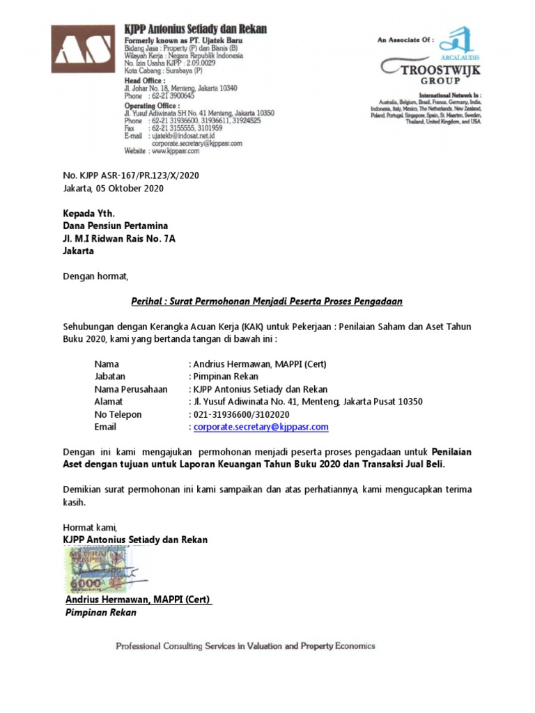 Surat Permohonan Peserta Tender | PDF