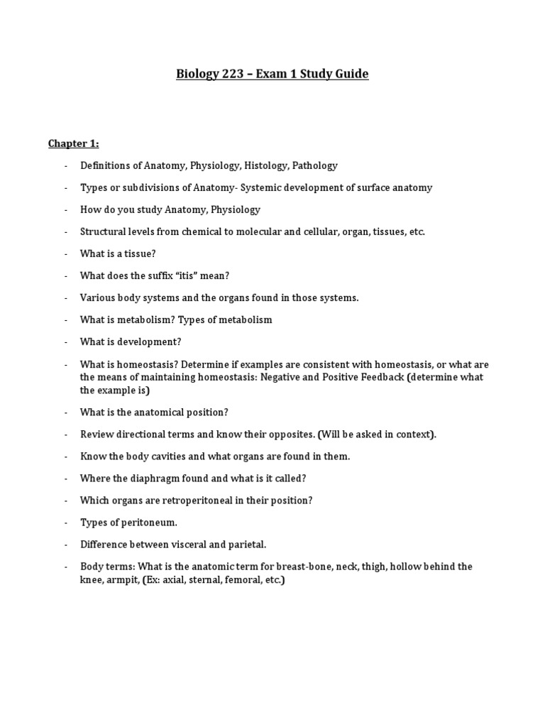Biology 223 Exam 1 Study Guide | PDF | Epithelium | Cell (Biology)