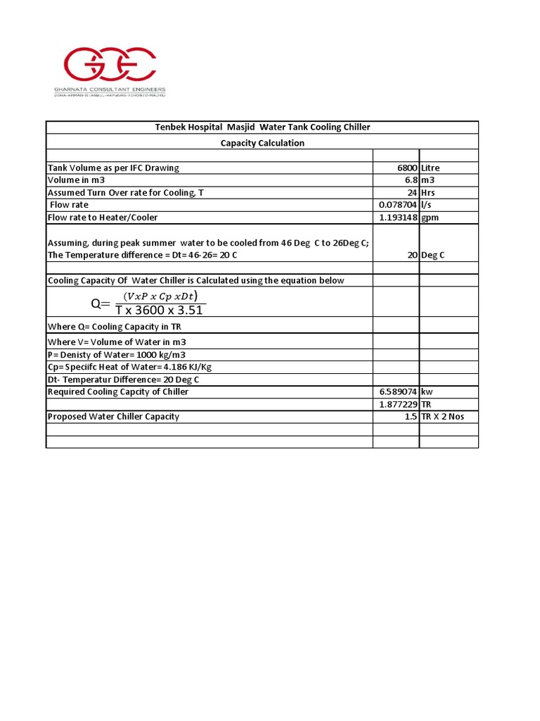 Water Tank Chiller Calculation | PDF | Home & Garden
