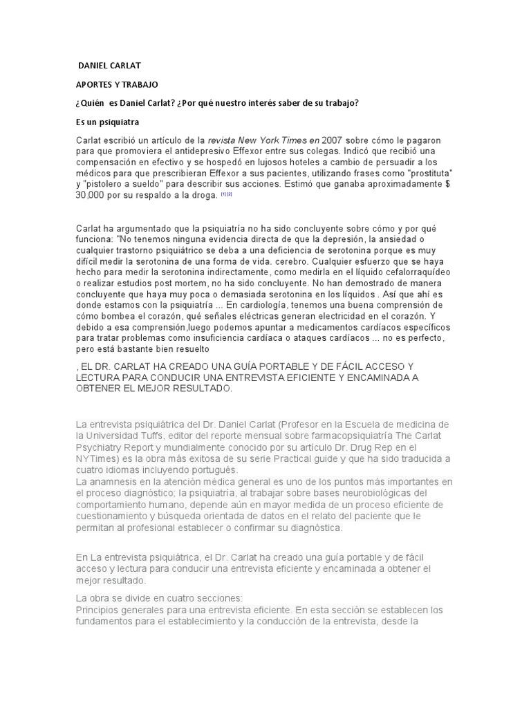 Daniel Carlat | PDF | Depresión (estado de ánimo) | Serotonina