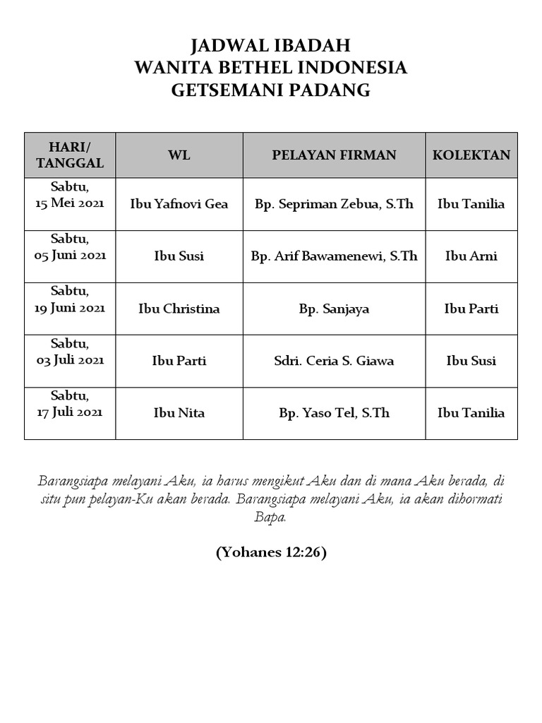 Jadwal Ibadah Wbi | PDF