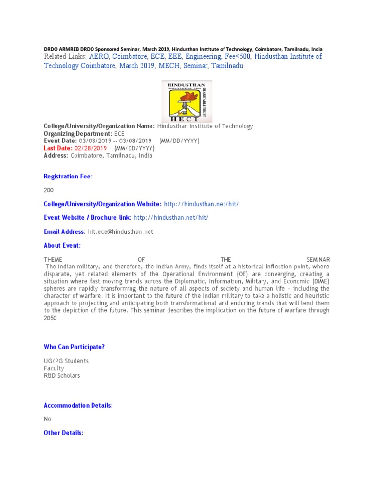 DRDO ARMREB DRDO Sponsored Seminar | PDF DRDO ARMREB DRDO Sponsored Seminar | PDF