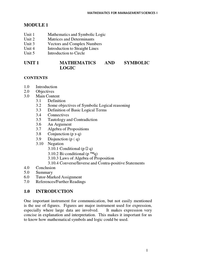 Mathematics and Symbolic Logic (Students Material & Assignment) | PDF ...