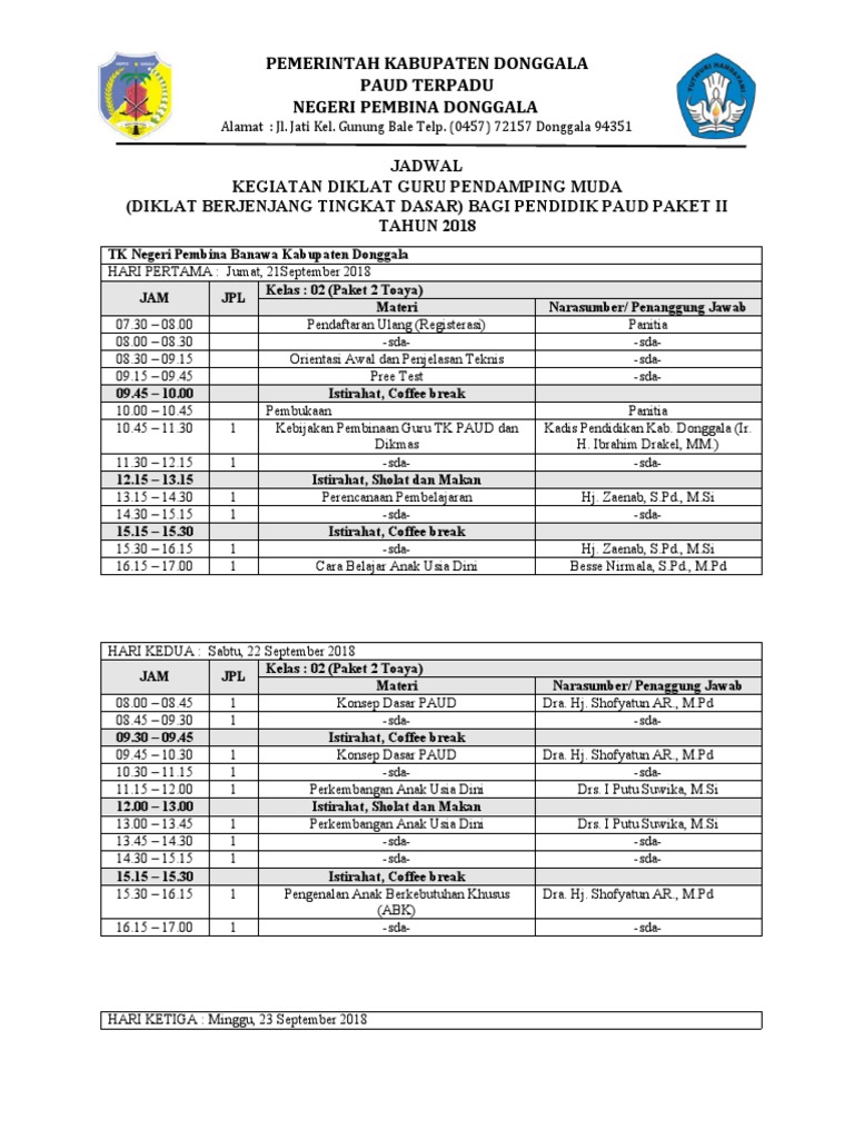JADWAL Perubahan Edukasi Gizi PAUD | PDF