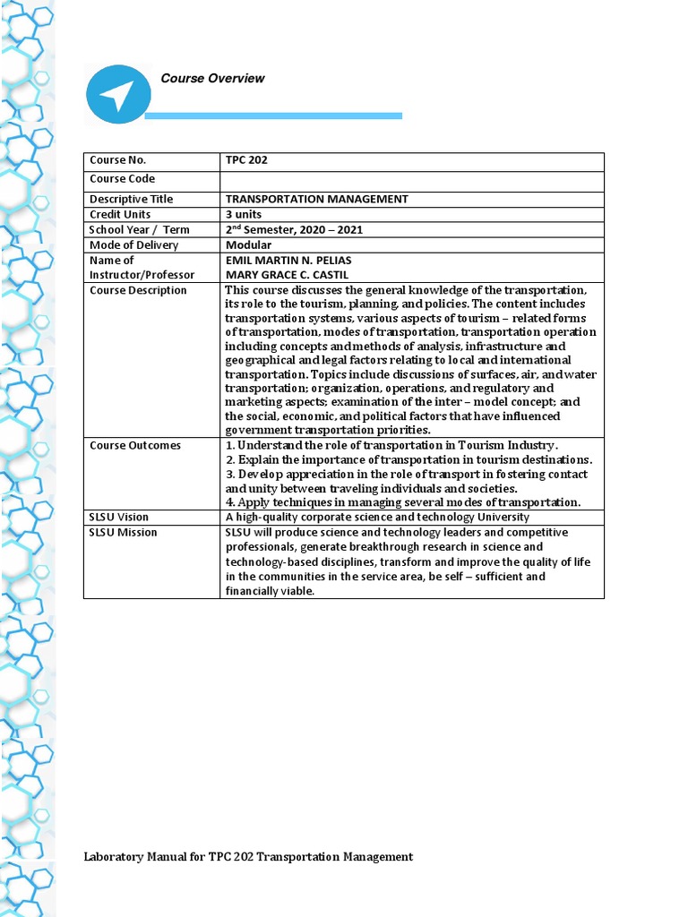 Transportation Management Course Overview | PDF | Transport | Tourism