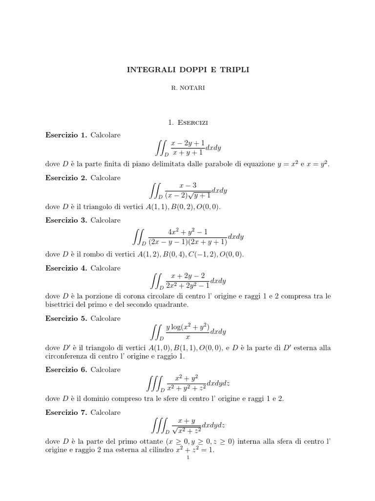 Esercizi Su Integrali Doppi e Tripli | PDF