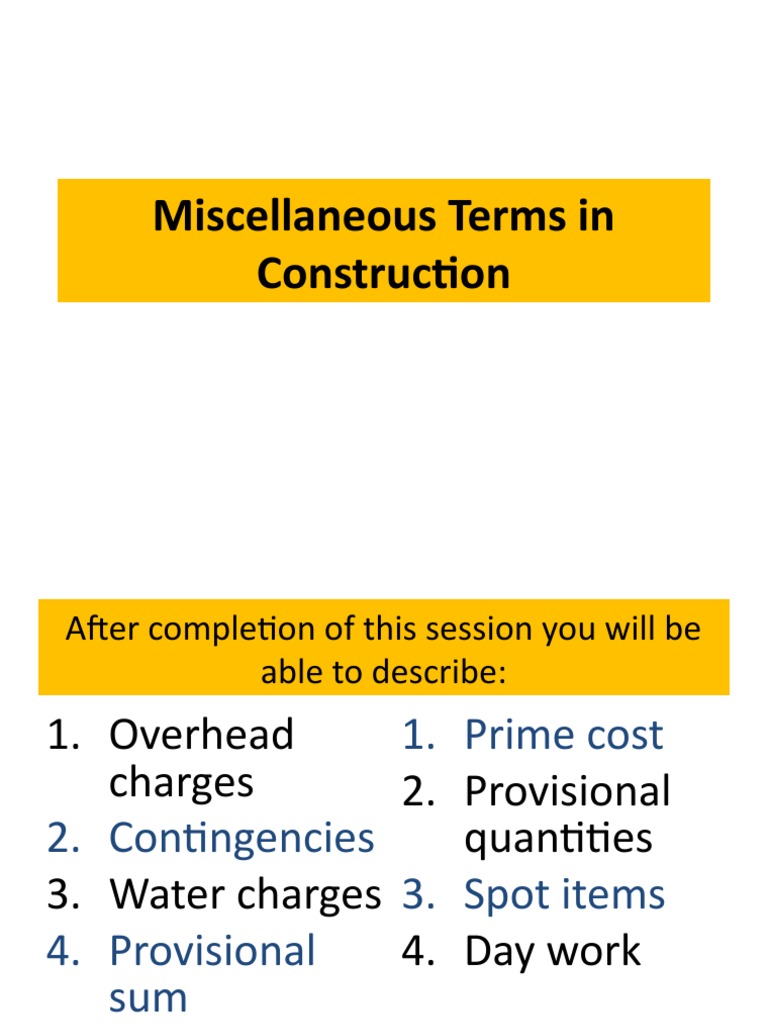 Miscellaneous Terms in Construction | PDF | Cost | Prices