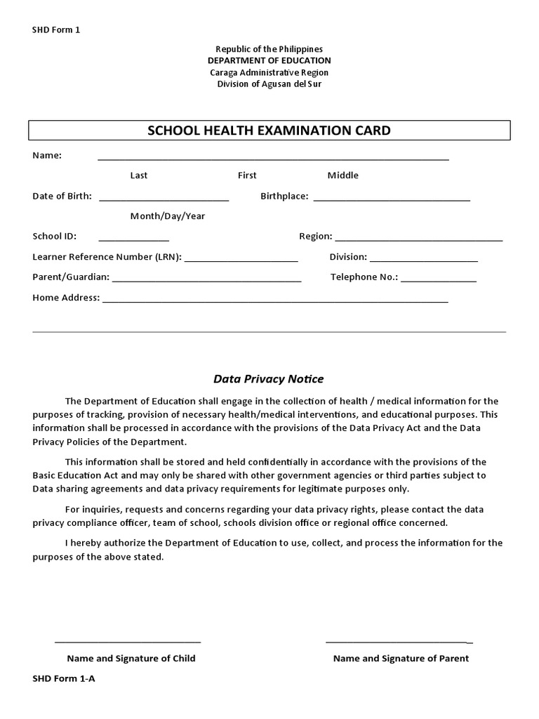 School Health Examination Card Template | PDF | Information Privacy ...