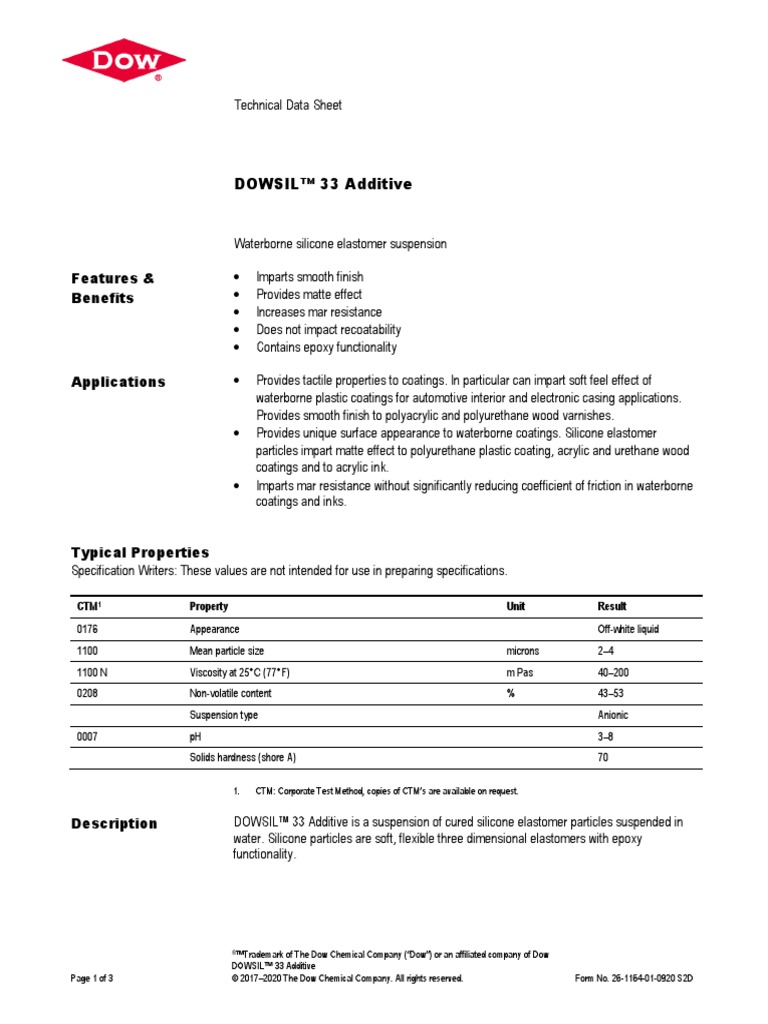 DOWSIL™ 33 Additive: Features & Benefits | PDF | Dow Chemical Company ...
