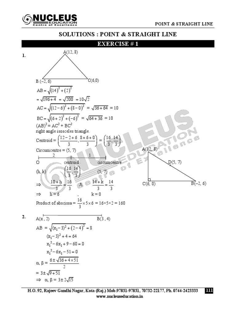 Straight Line Sheet Ex 1 Solution | PDF | Classical Geometry ...
