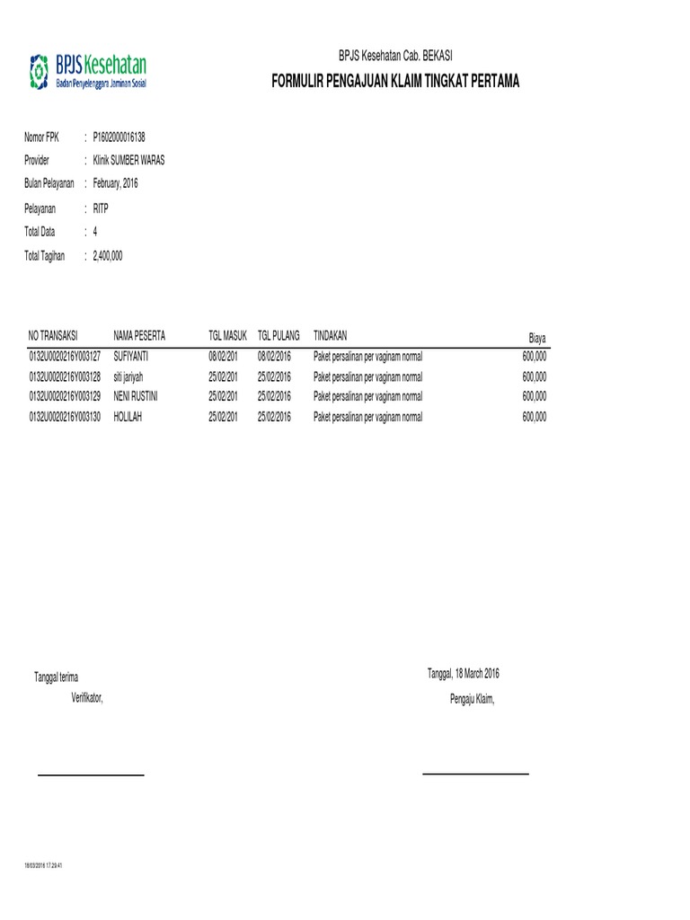 FPK Keluaran Aplikasi PCare | PDF