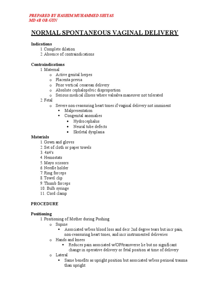 Comprehensive Guide to Normal Spontaneous Vaginal Delivery Outlining ...