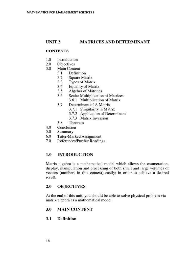 Matrices and Determinant (Students Study Material & Assignment) | PDF | Determinant | Matrix ...