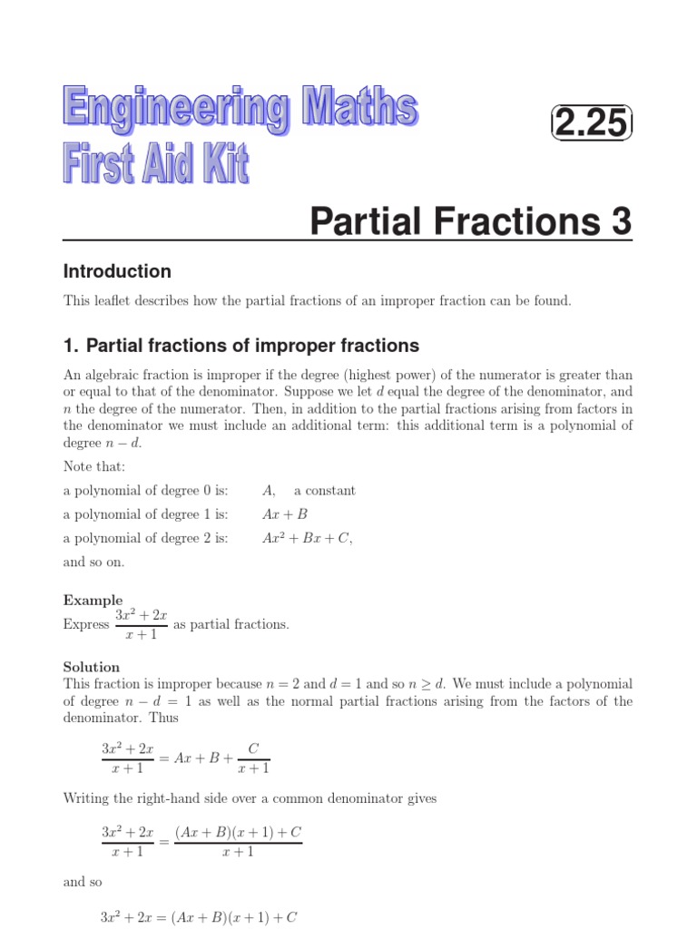 Partial Fractions of Improper Fractions | PDF