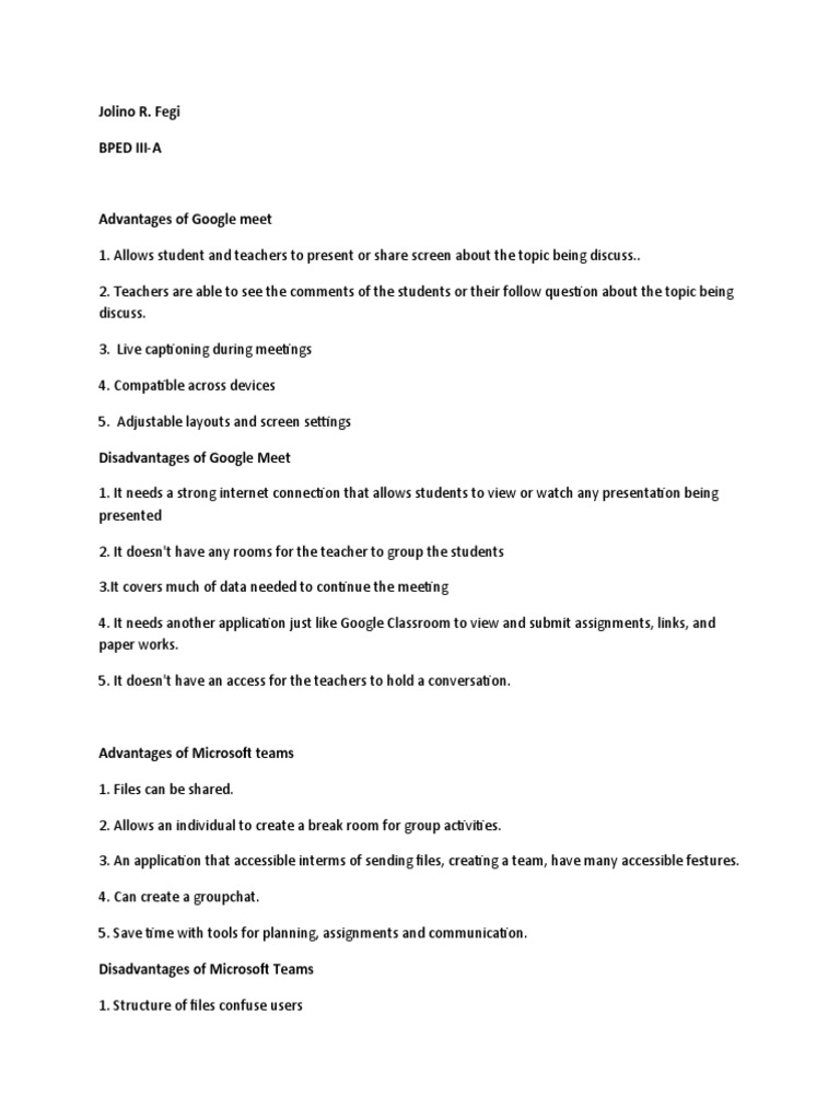 Advantages and Disadvantages of Google Meet | PDF