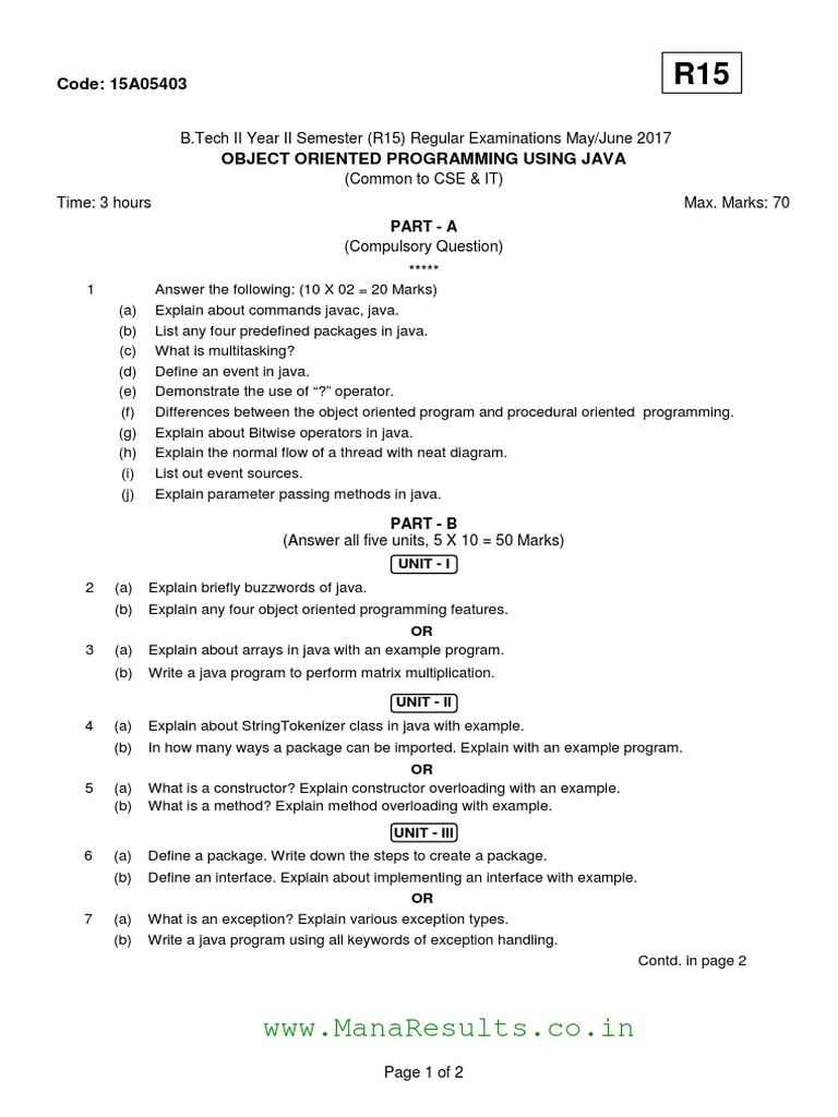 WWW - Manaresults.Co - In: Code: 15A05403 | PDF | Java (Programming ...