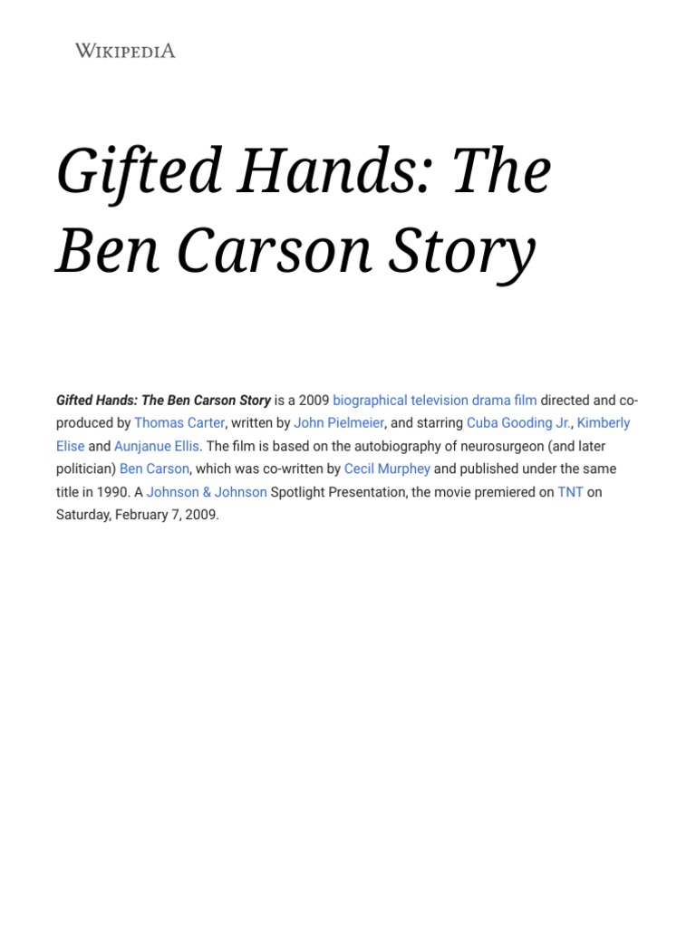 Gifted Hands - The Ben Carson Story - Wikipedia | PDF | Entertainment ...